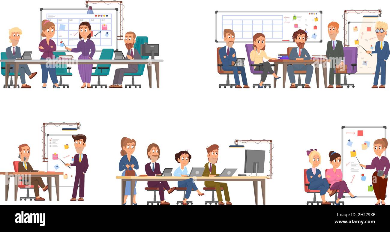 Office workers scenes. Business meeting, managers and businessman. Job ...