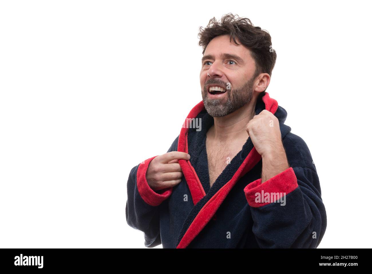 Portrait of a bearded brunette male wearing a soft robe Stock Photo - Alamy