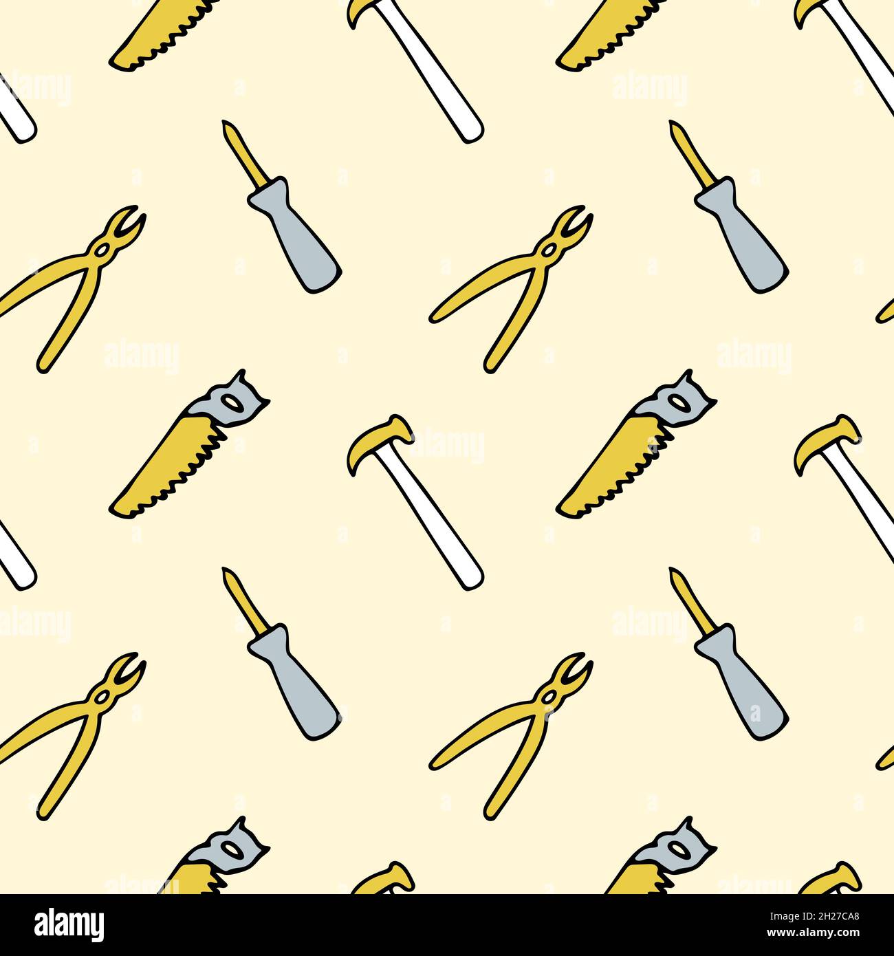 Seamless pattern with repair tools on a yellow background, screwdriver ...