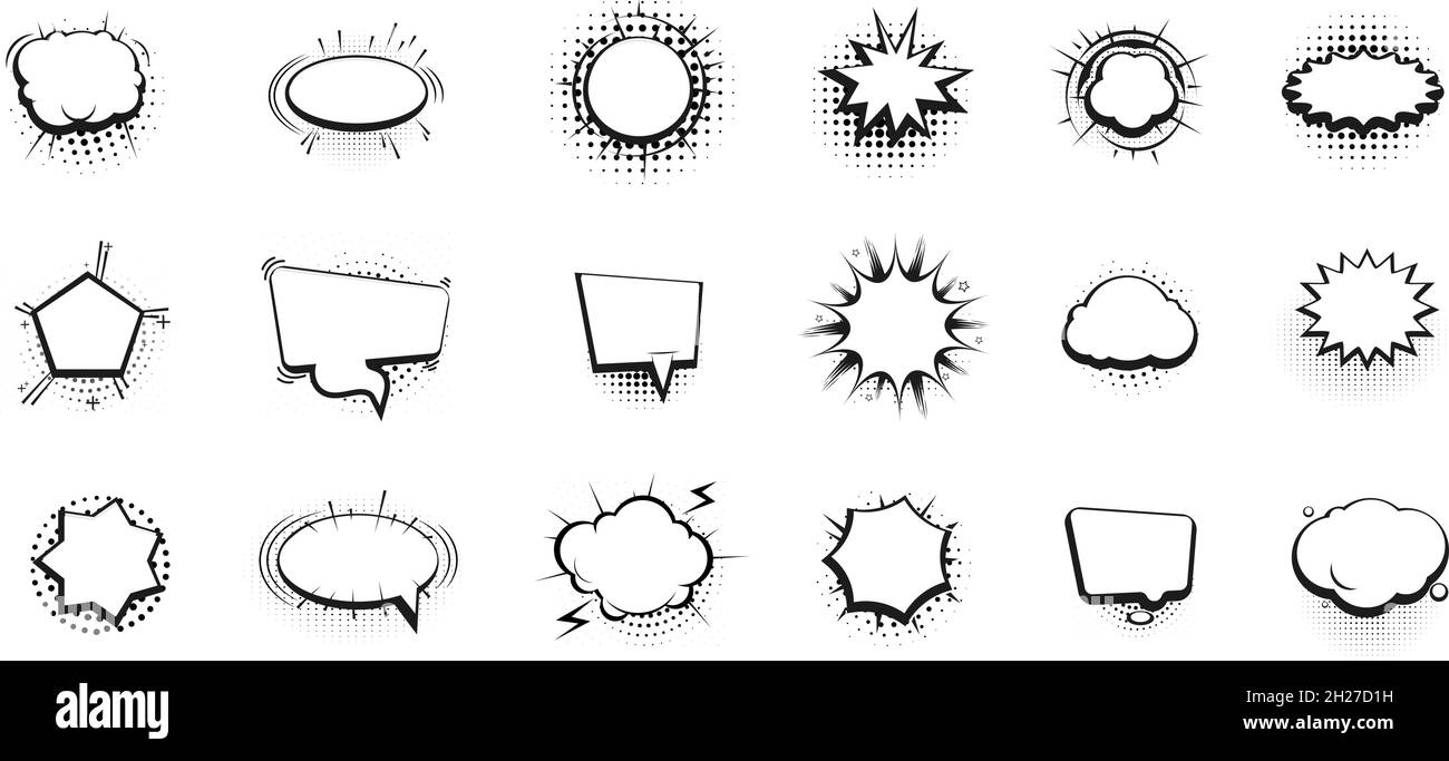 Cartoon empty bubbles. Bubble clouds, comics speech design. Empty retro ...