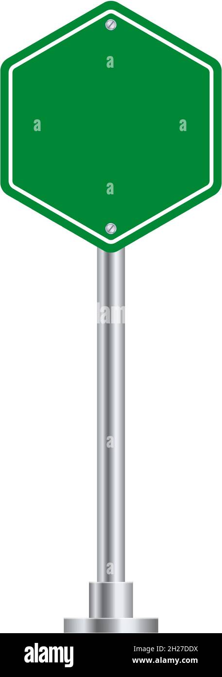 Hexagon road sign. Green highway blank billboard Stock Vector Image ...