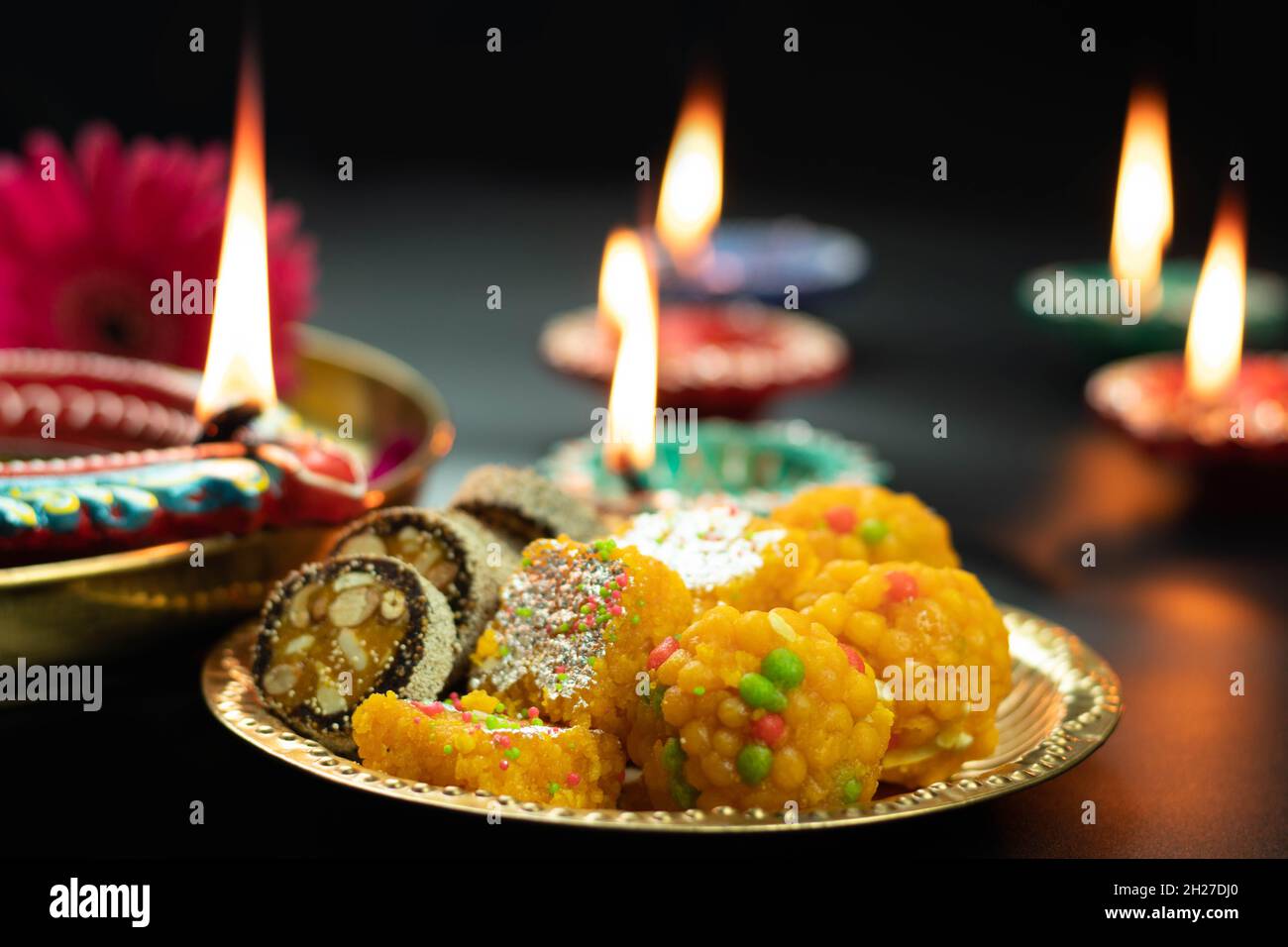 Delicious Mithai Laddu, Meetha Laddoo Burfi, Anjeer Roll In Brass Thali ...