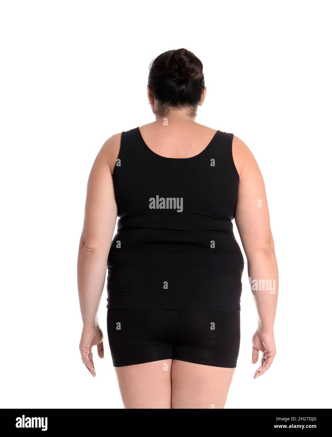 Fat woman on white background. Weight loss Stock Photo - Alamy