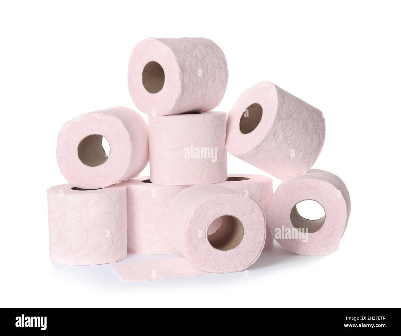 Color toilet paper rolls on white background Stock Photo - Alamy