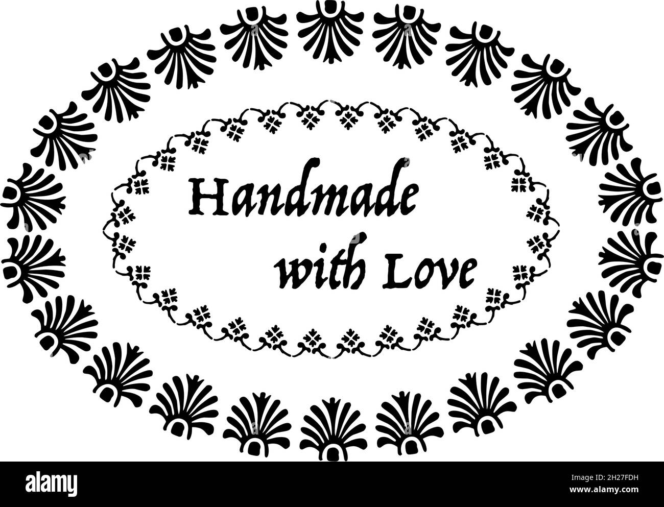 Handmade with Love, lettering in oval pattern. Vector inscription in ...