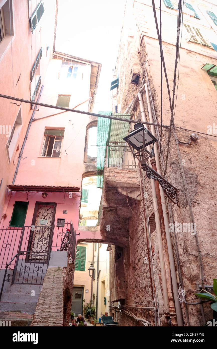Old town of Sanremo known as Pigna, Italian mediaval city of the ...