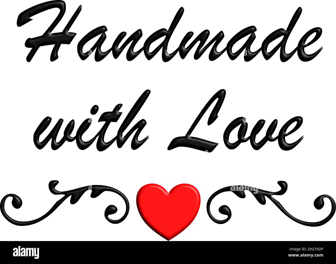 Handmade with Love, lettering with red heart. Vector inscription in ...