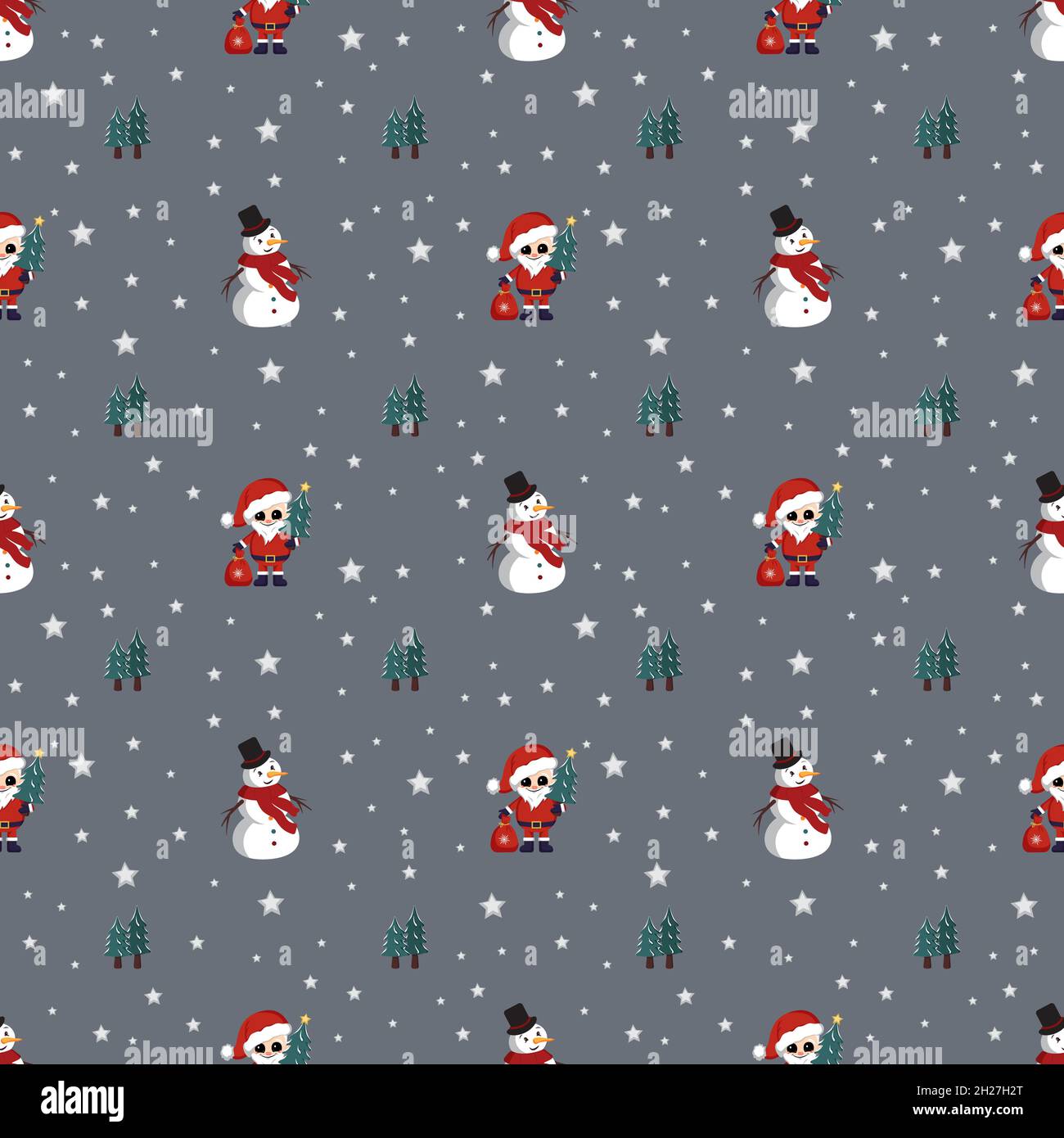Seamless Christmas pattern with snowmen, Santa Claus, snowflakes and ...