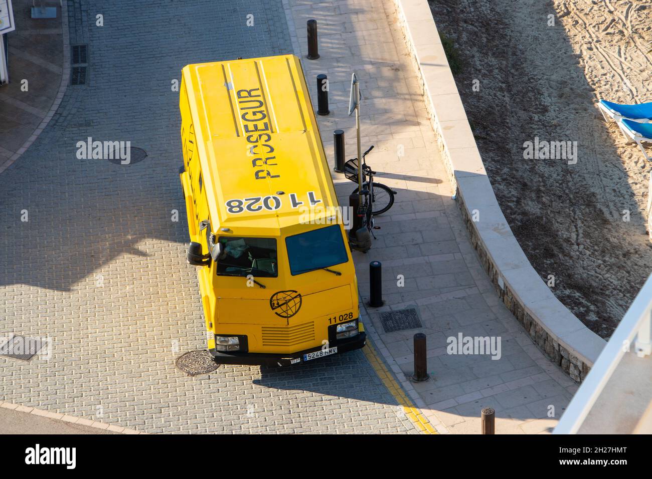 yellow Prosegur armoured security van in Can Pastilla near Palma ...