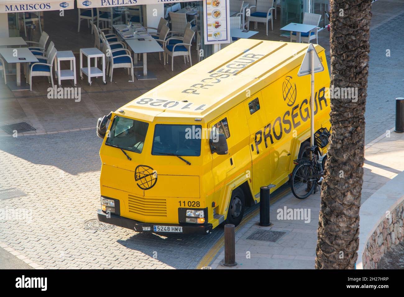 yellow Prosegur armoured security van in Can Pastilla near Palma ...