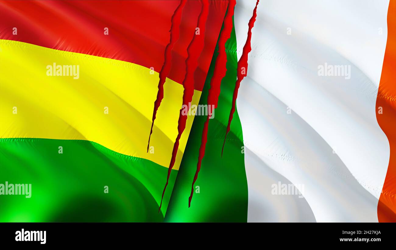 Bolivia and Ireland flags. 3D Waving flag design. Bolivia Ireland flag ...