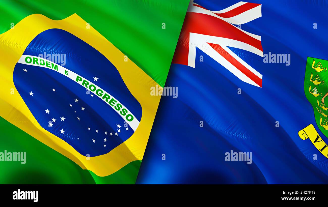 Brazil and British Virgin Islands flags. 3D Waving flag design. Brazil ...