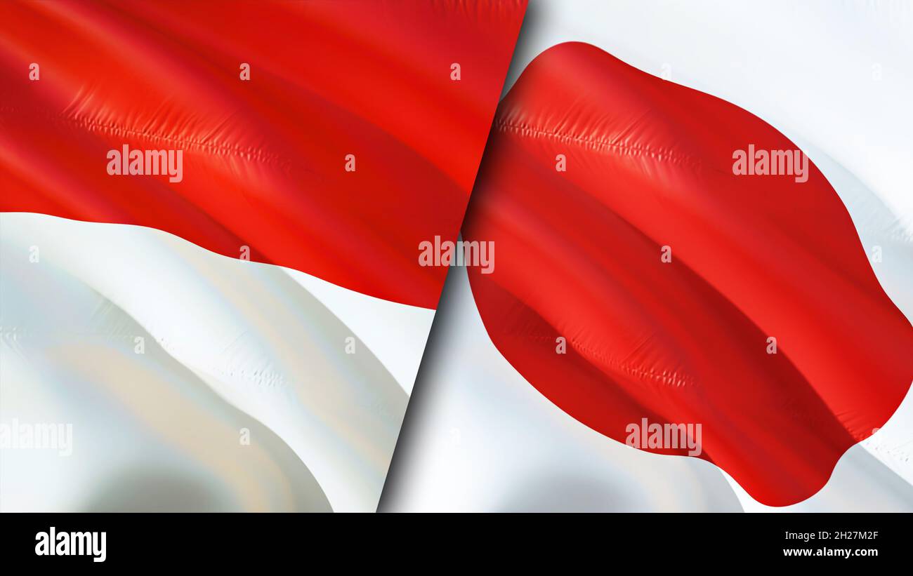 Indonesia and Japan flags. 3D Waving flag design. Indonesia Japan flag ...