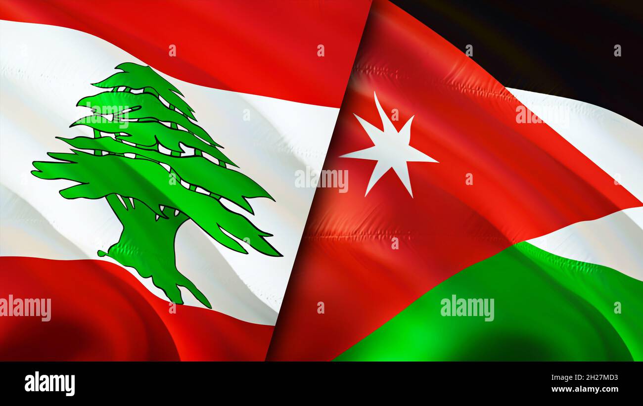 Lebanon and Jordan flags. 3D Waving flag design. Lebanon Jordan flag ...