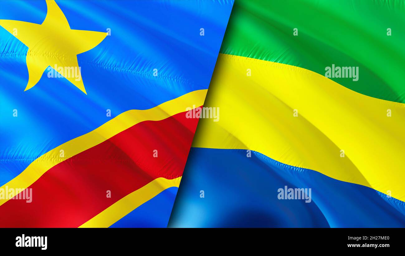 DR Congo and Gabon flags. 3D Waving flag design. Gabon DR Congo flag ...