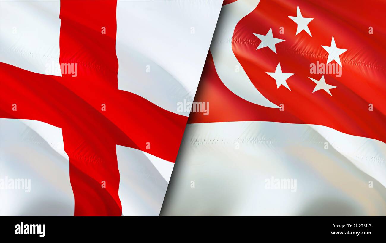 England and Singapore flags. 3D Waving flag design. Singapore England ...