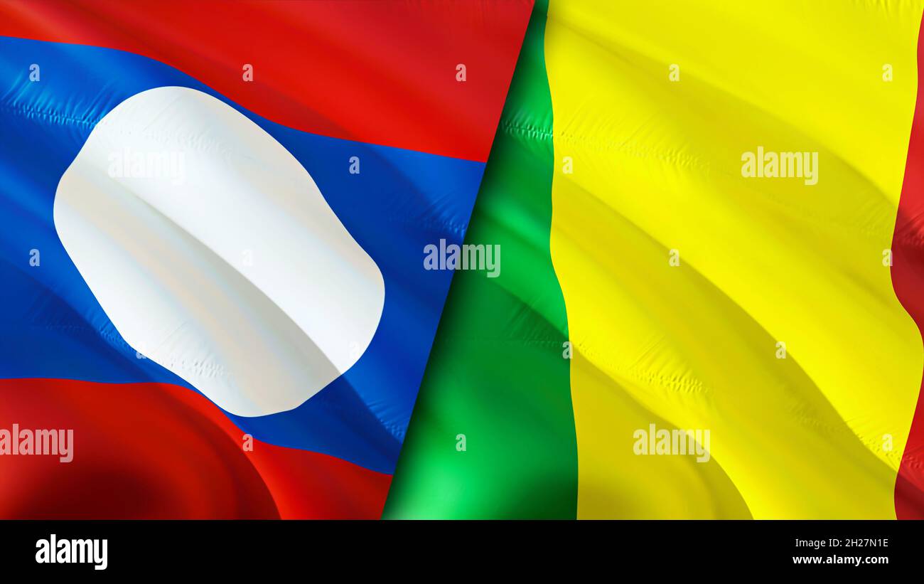 Laos and Mali flags. 3D Waving flag design. Laos Mali flag, picture ...
