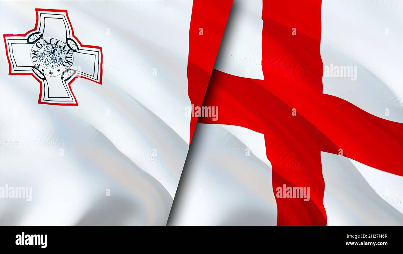 Malta and England flags. 3D Waving flag design. England Malta flag ...
