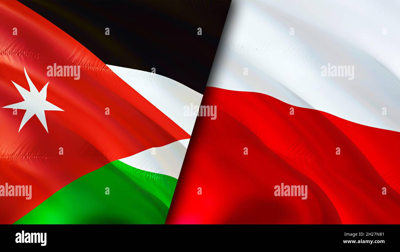 Jordan and Poland flags. 3D Waving flag design. Poland Jordan flag ...