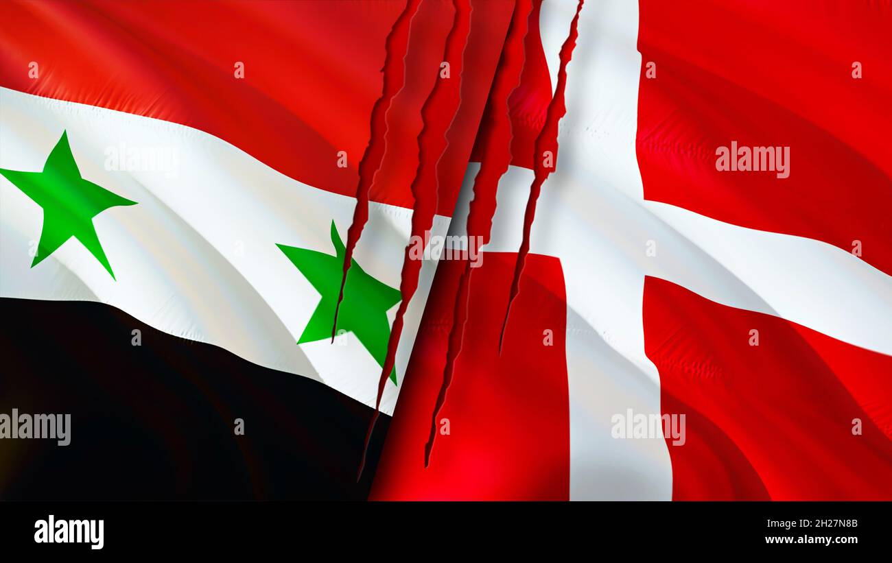 Syria and Denmark flags with scar concept. Waving flag,3D rendering ...