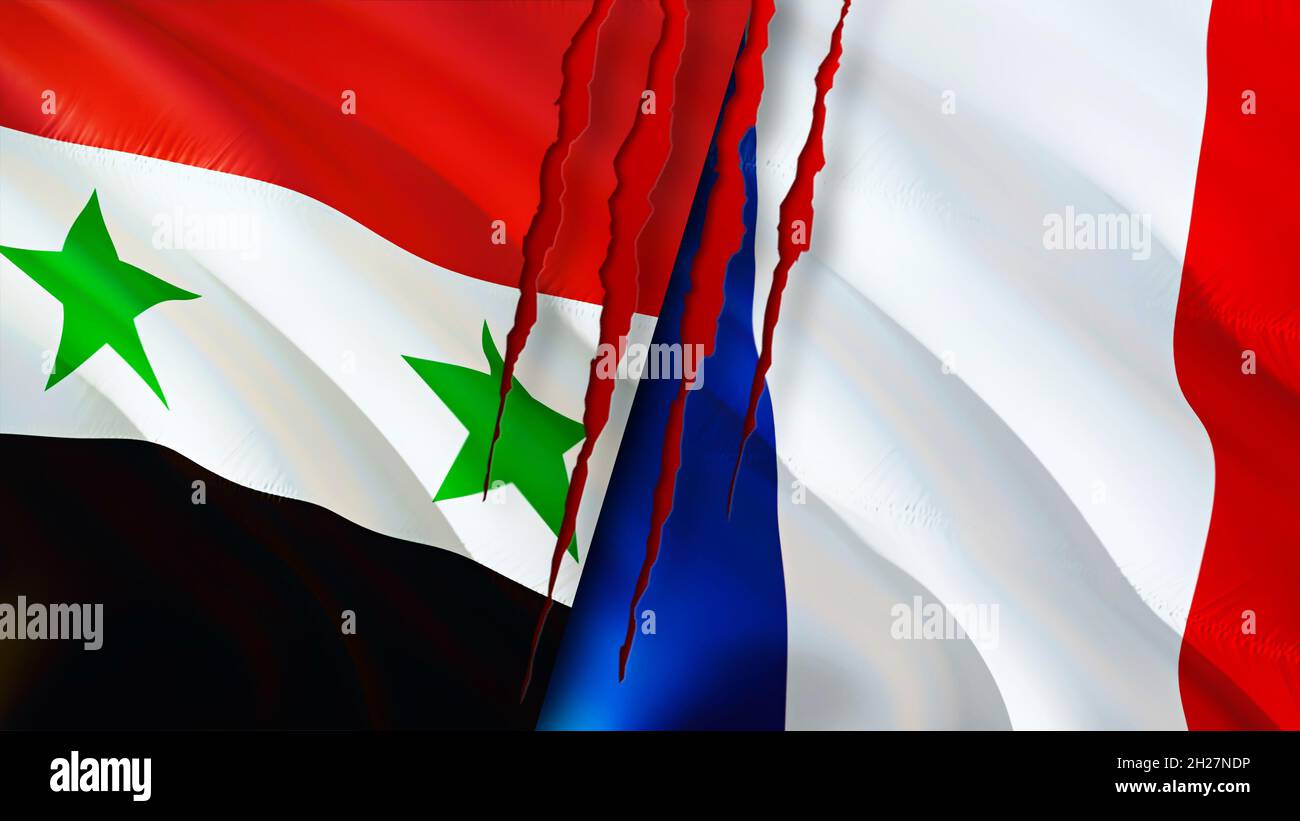 Syria and France flags with scar concept. Waving flag,3D rendering ...