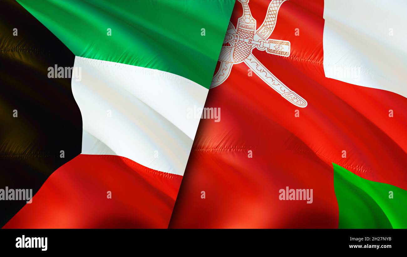 Kuwait and Oman flags. 3D Waving flag design. Oman Kuwait flag, picture ...