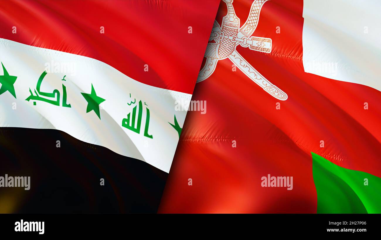 Iraq and Oman flags. 3D Waving flag design. Oman Iraq flag, picture ...