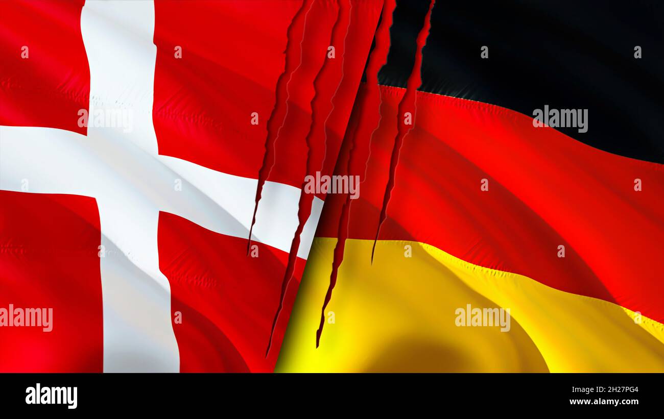 Denmark and Germany flags with scar concept. Waving flag,3D rendering ...
