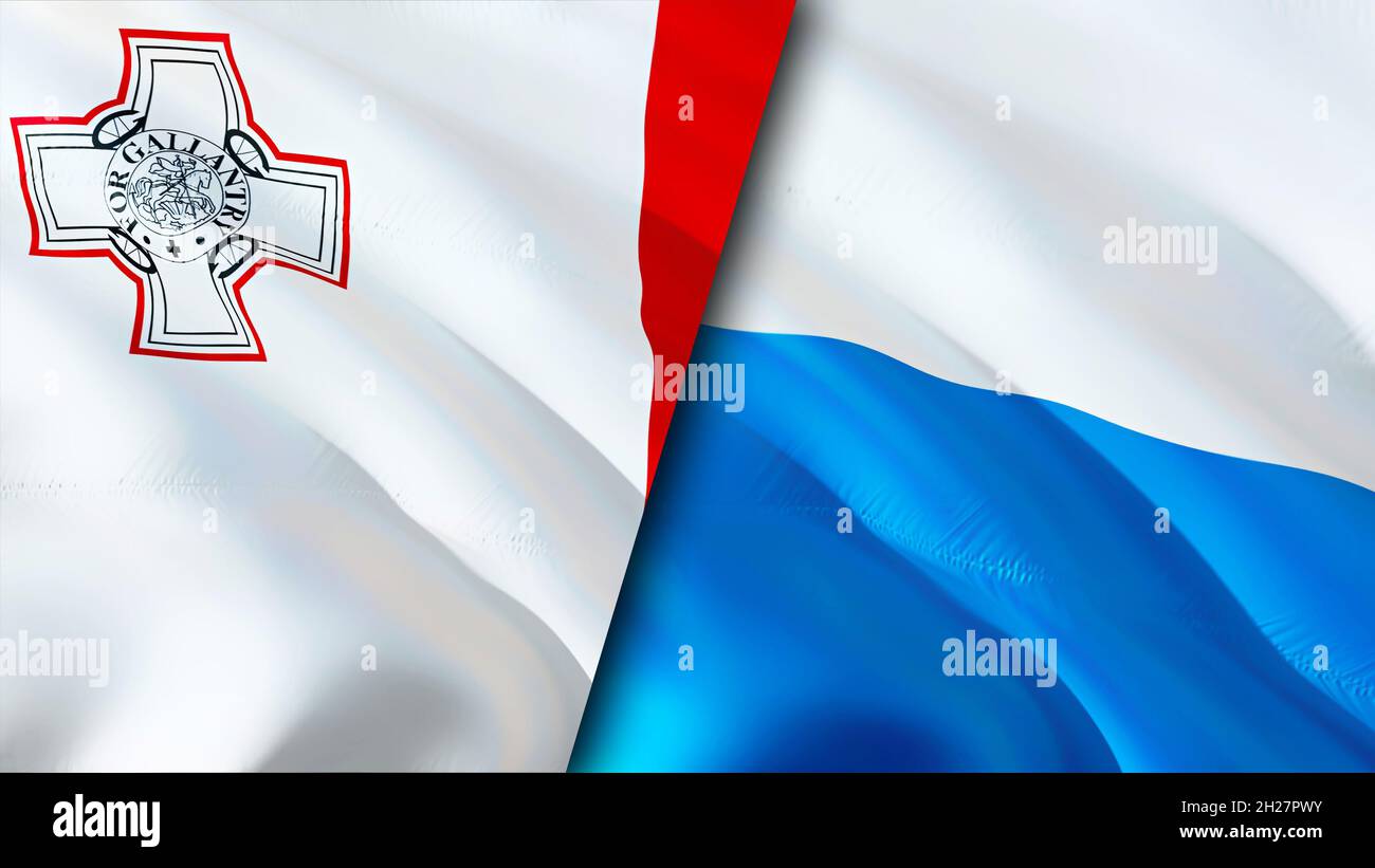 Malta and San Marino flags. 3D Waving flag design. San Marino Malta ...