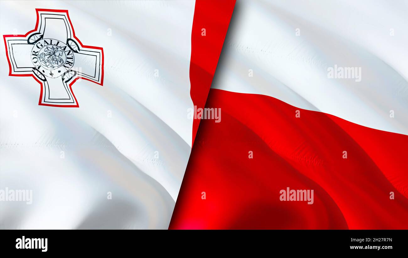 Malta and Poland flags. 3D Waving flag design. Poland Malta flag ...