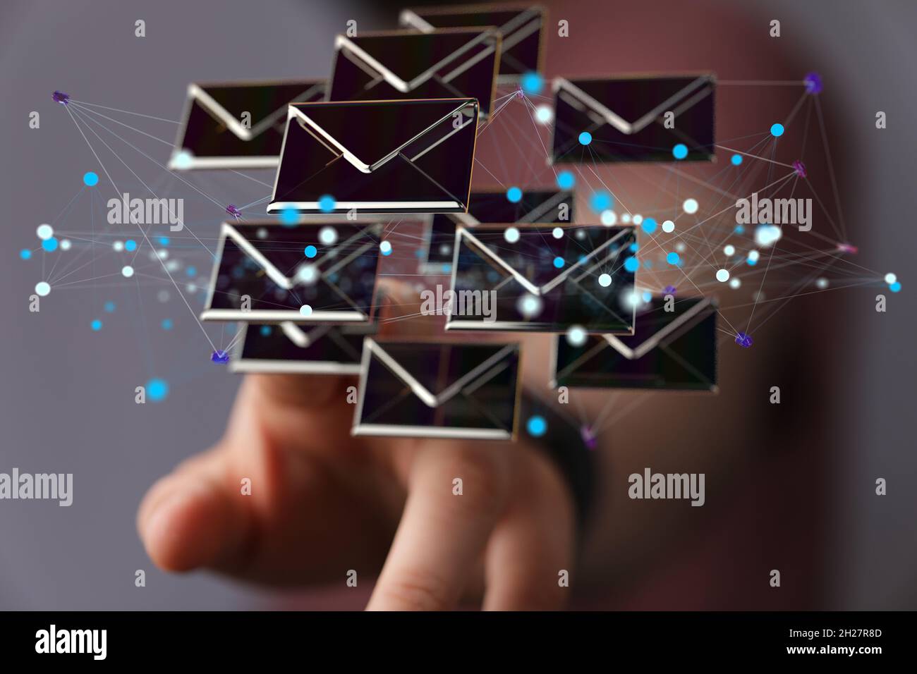 Person presenting a 3D render of Email Inbox Electronic Communication ...
