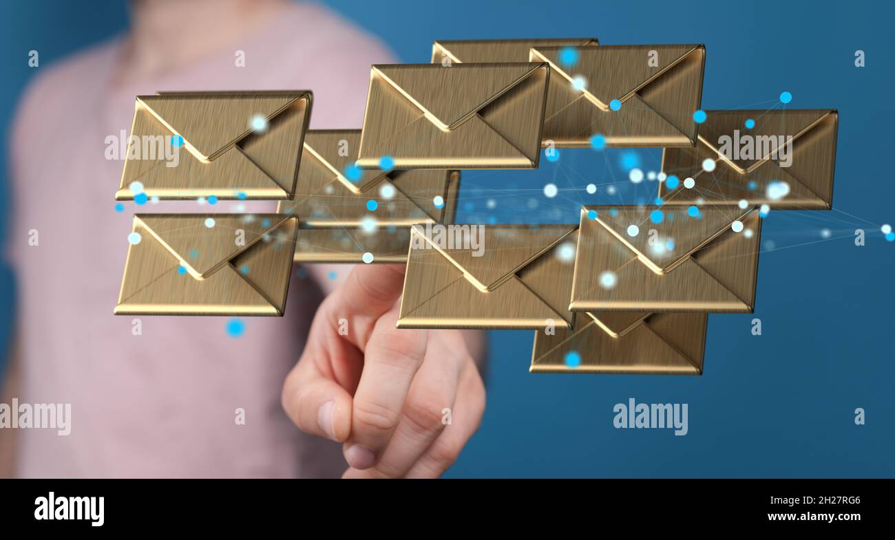 Person presenting a 3D render of Email Inbox Electronic Communication ...
