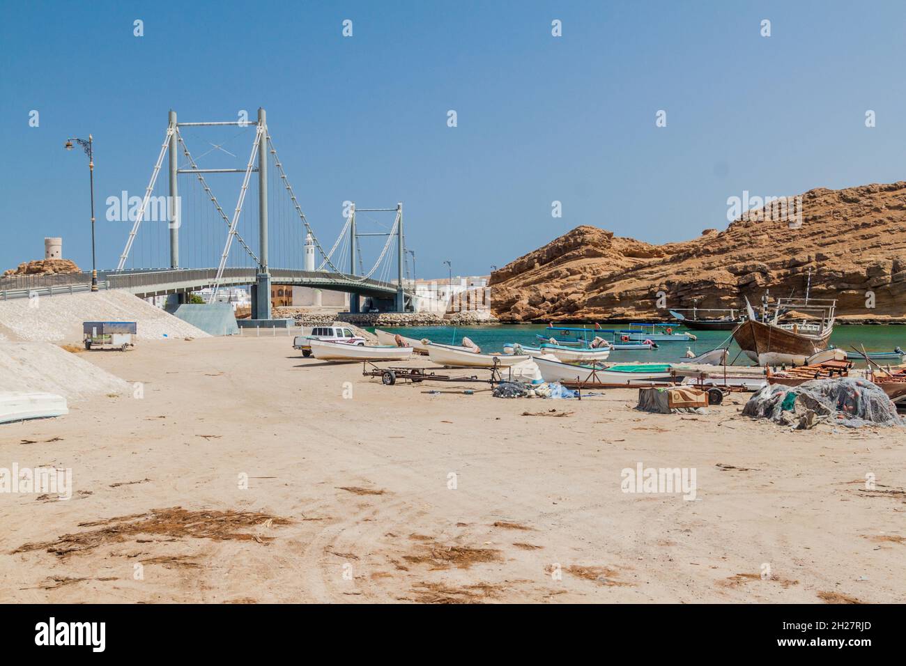 Fishing boats in Sur, Oman. Khor al Batar bridge in the background ...