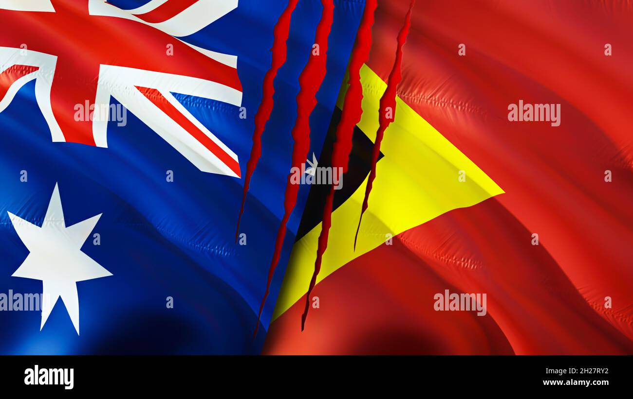 Australia and East Timor flags with scar concept. Waving flag 3D ...