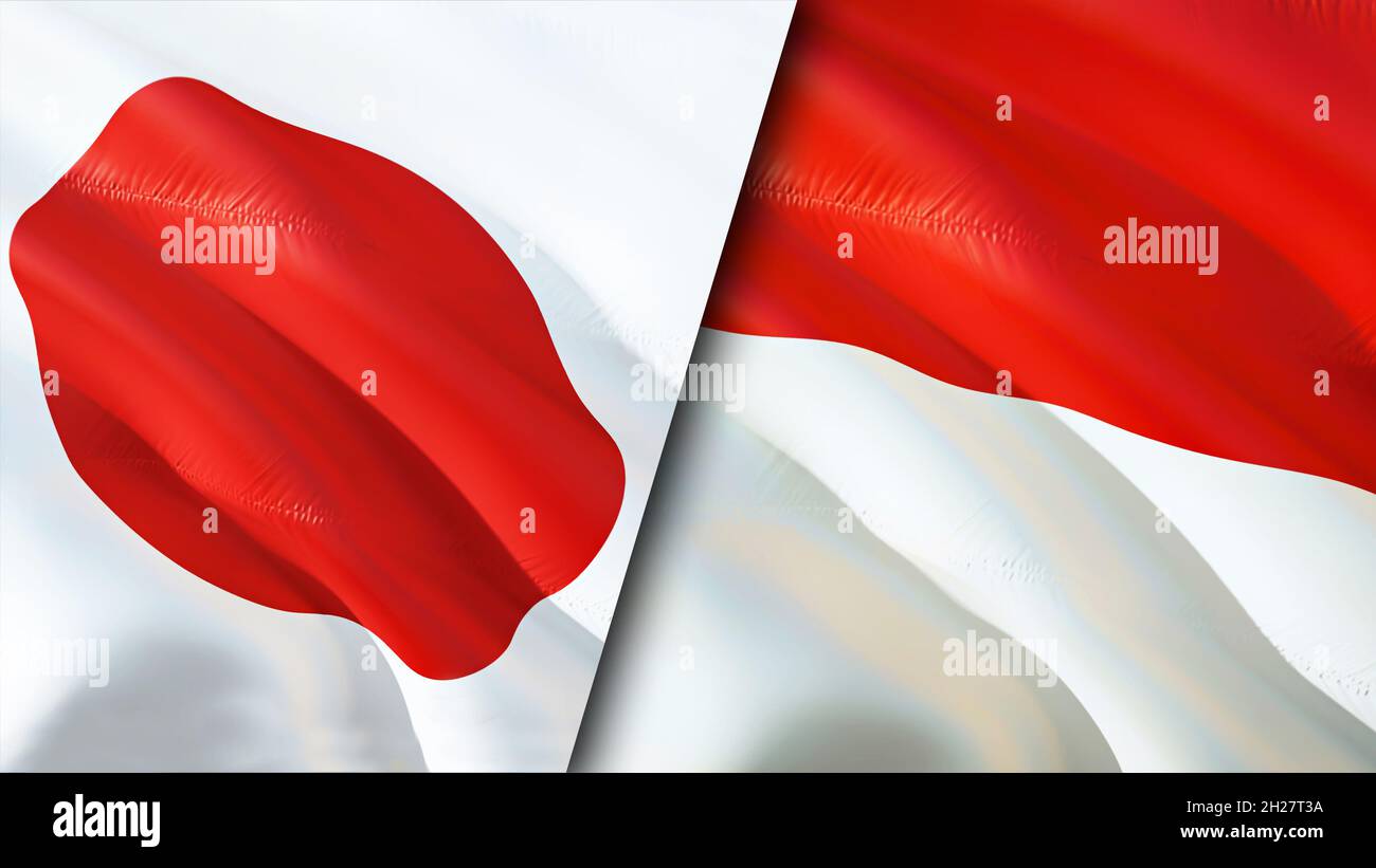 Japan and Indonesia flags. 3D Waving flag design. Japan Indonesia flag ...