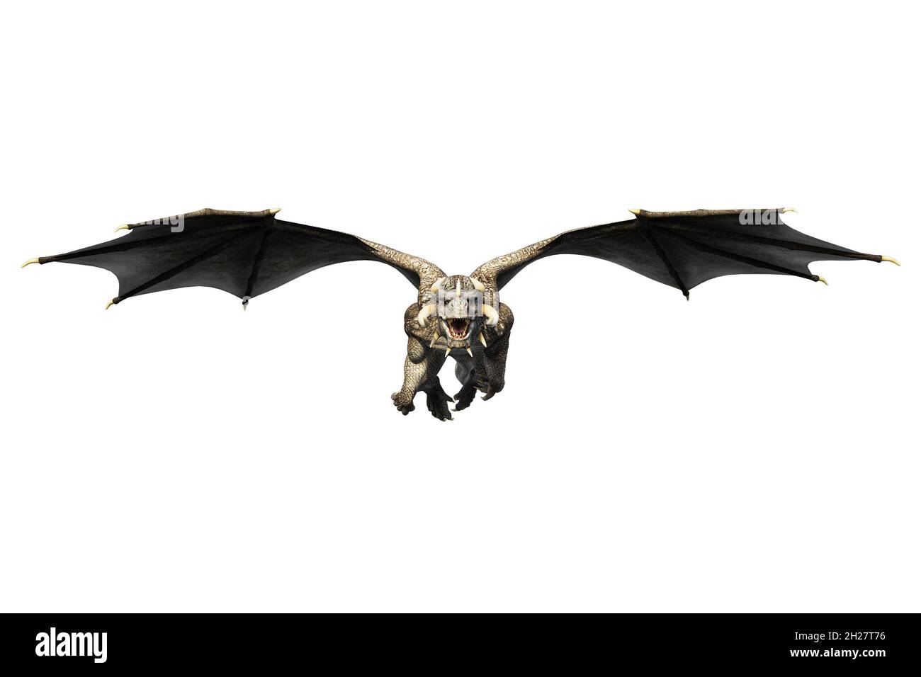 Gray Scale Dragon on Isolated White Background, 3D illustration, 3D ...