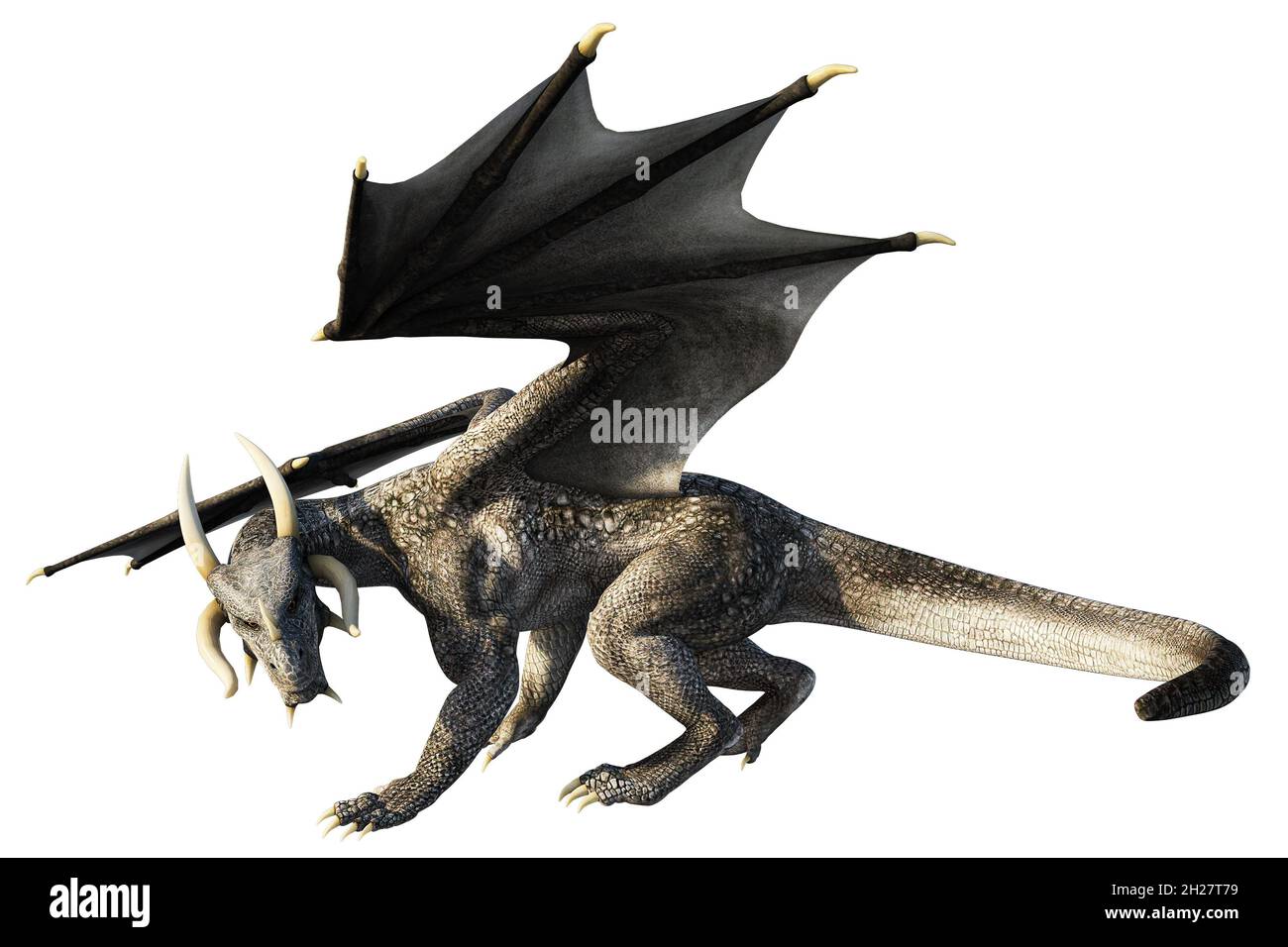 Gray Scale Dragon on Isolated White Background, 3D illustration, 3D ...