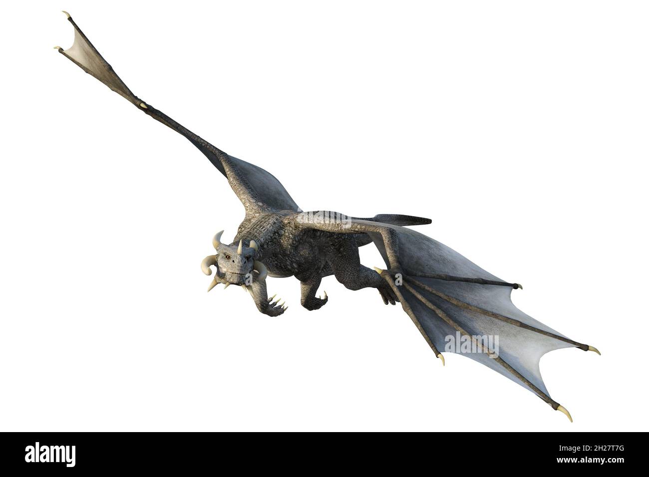 Gray Scale Dragon on Isolated White Background, 3D illustration, 3D ...