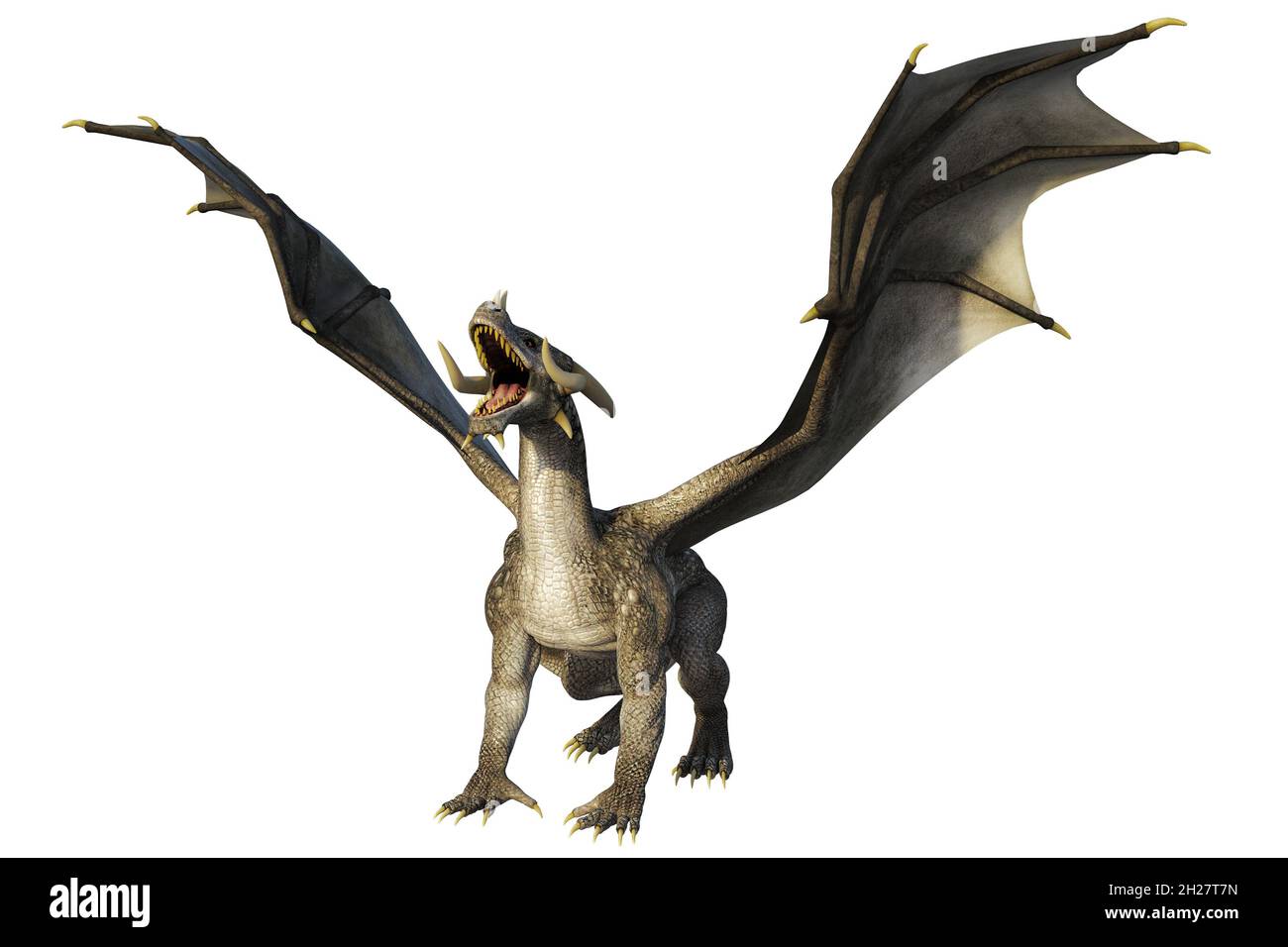 Gray Scale Dragon on Isolated White Background, 3D illustration, 3D ...