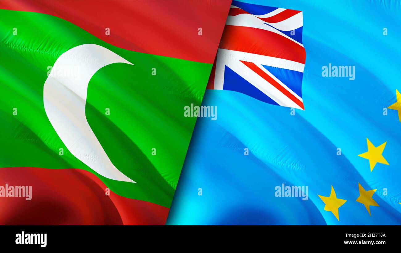 Maldives and Tuvalu flags. 3D Waving flag design. Maldives Tuvalu flag ...