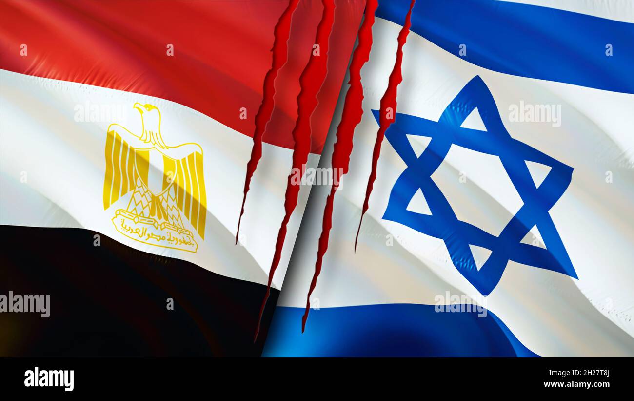 Egypt and Israel flags with scar concept. Waving flag,3D rendering ...
