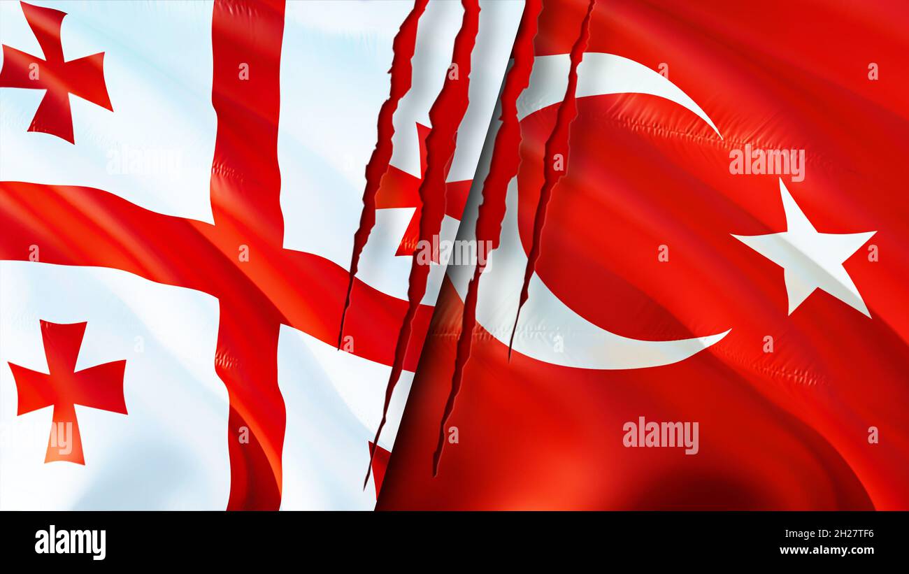 Georgia and Turkey flags with scar concept. Waving flag,3D rendering ...