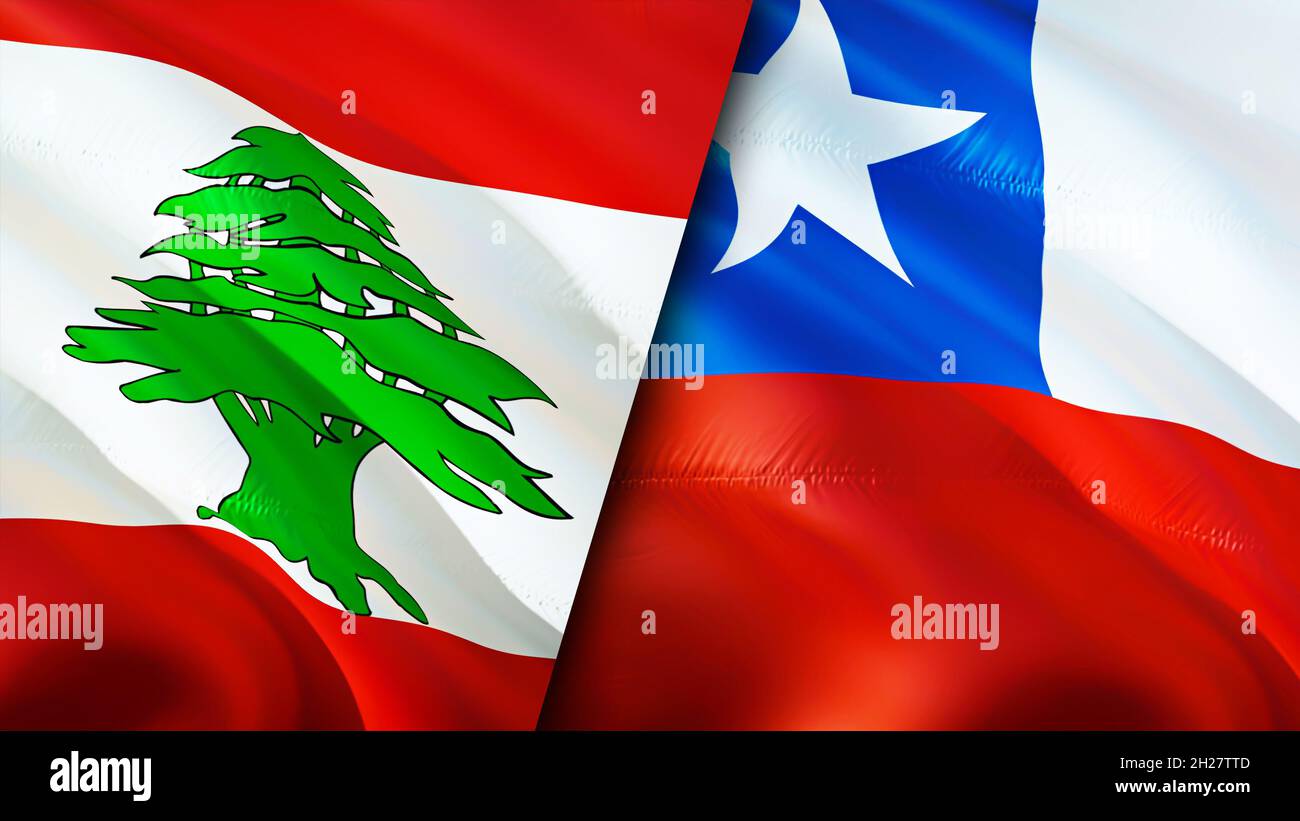 Lebanon and Chile flags. 3D Waving flag design. Lebanon Chile flag ...