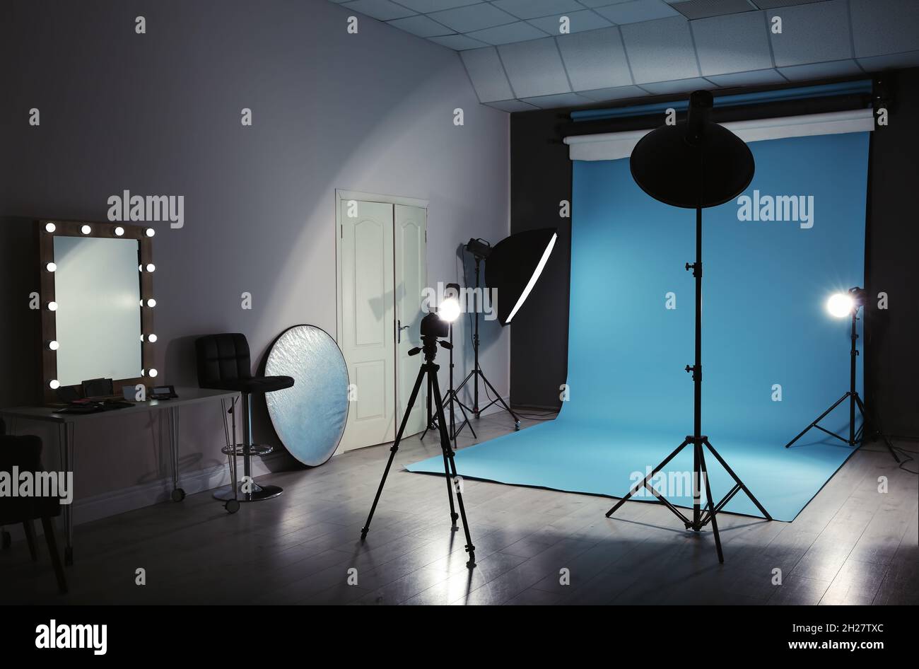 Modern photo studio interior with professional lighting equipment Stock ...