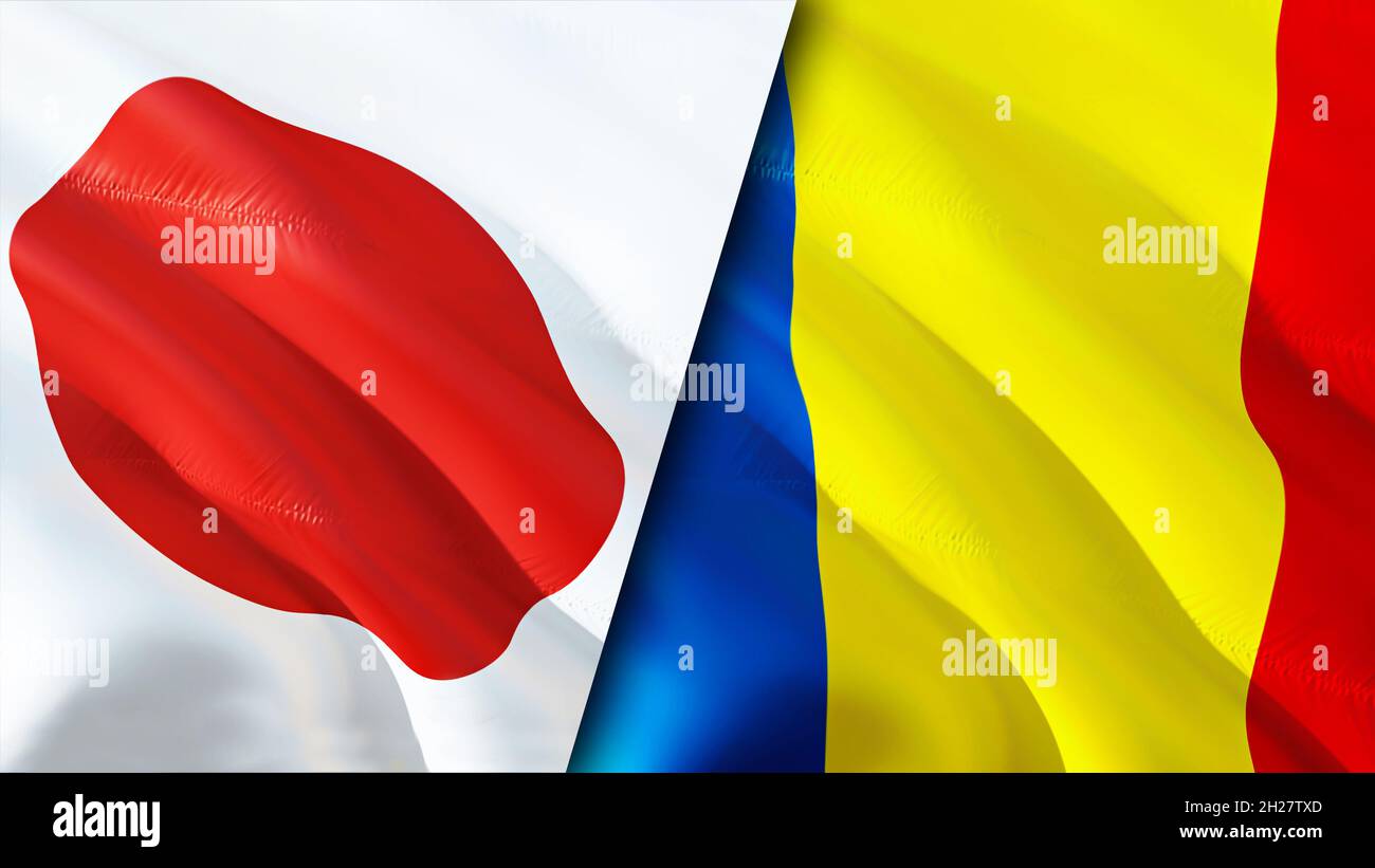 Japan and Romania flags. 3D Waving flag design. Japan Romania flag ...