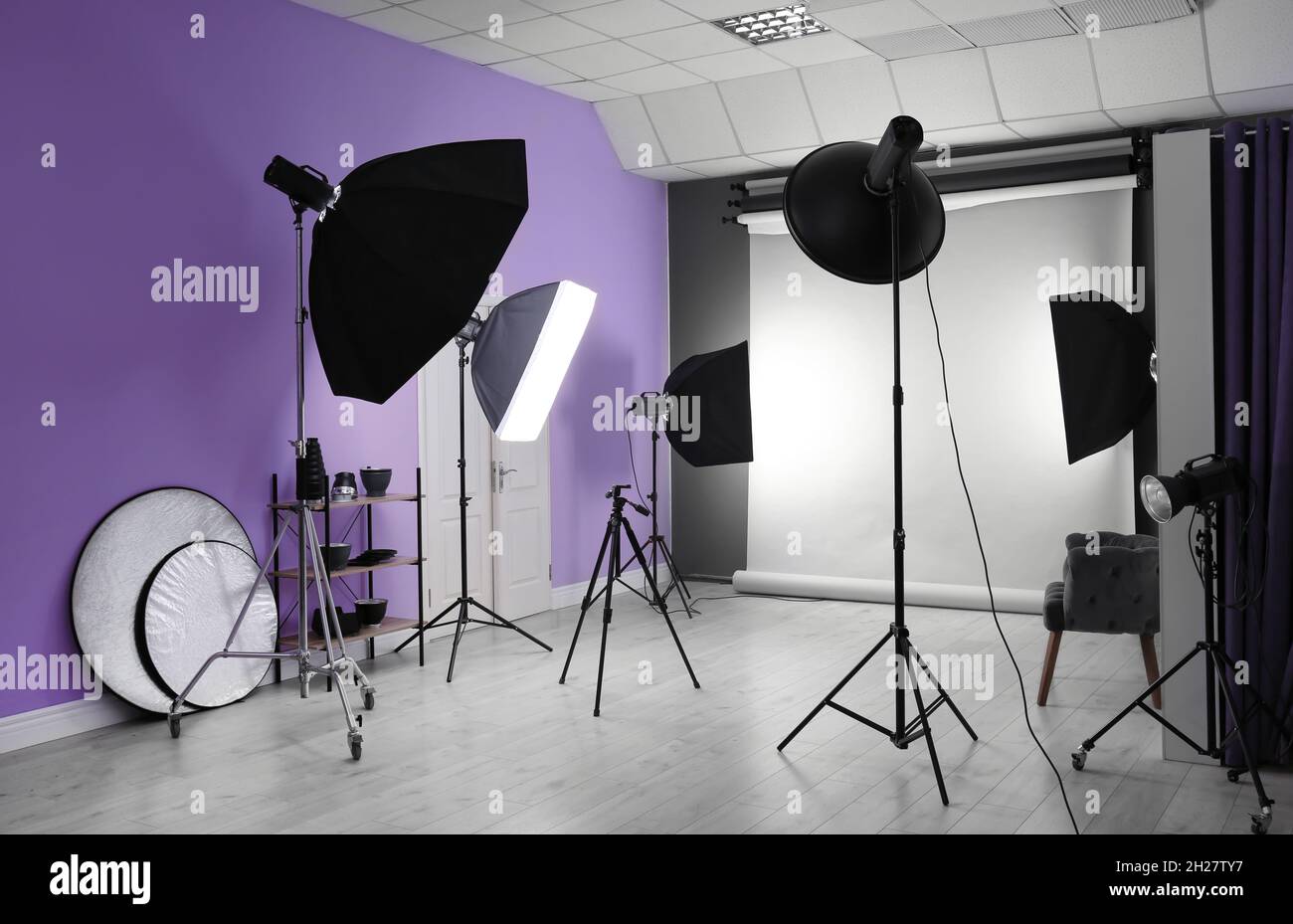 Interior of modern photo studio with professional equipment Stock Photo ...