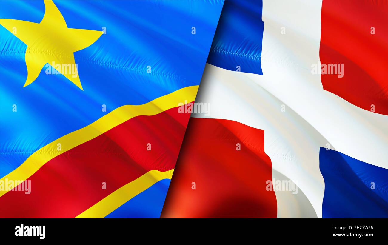 DR Congo and Dominican Republic flags. 3D Waving flag design. Dominican ...