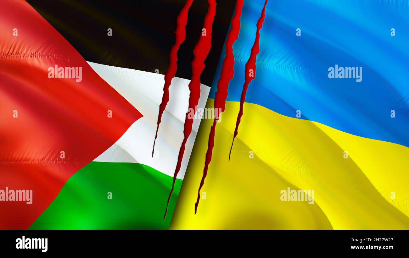 Palestine and Ukraine flags with scar concept. Waving flag,3D rendering ...