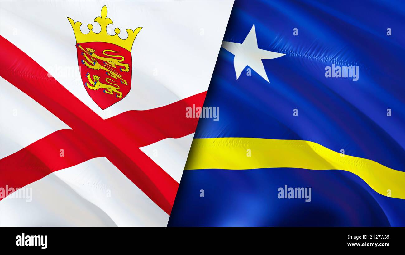 Jersey and Curacao flags. 3D Waving flag design. Curacao Jersey flag ...