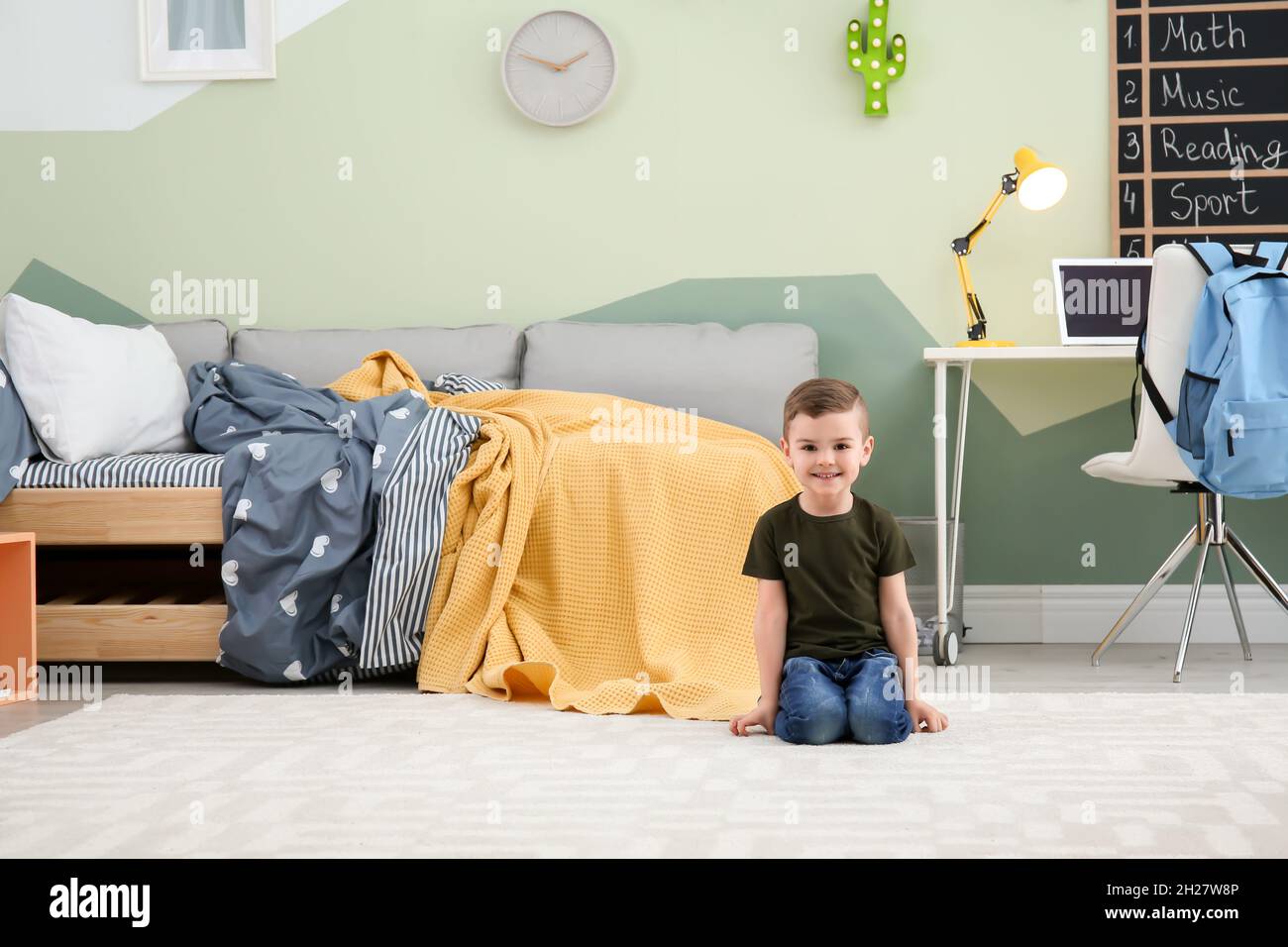 Cute little boy at home. Modern child room interior Stock Photo - Alamy